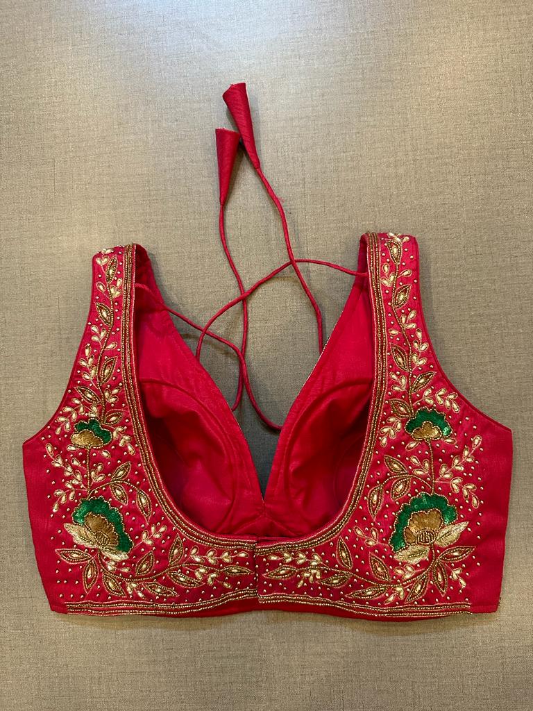 Buy Red Embroidered Blouse With Zari Work Online in USA – Pure Elegance