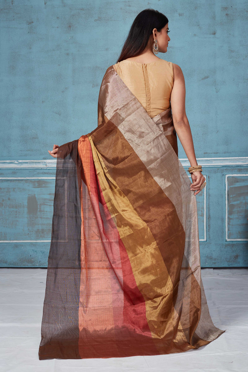 Shop Earthy Tones Tissue Silk Golden Zari Saree Online in USA – Pure ...