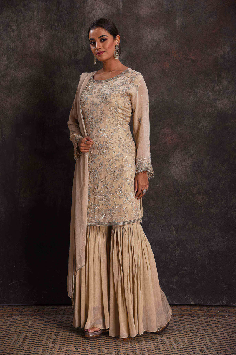 Shop Stunning Cream Embroidered Gharara Suit Online in USA with Dupatta ...