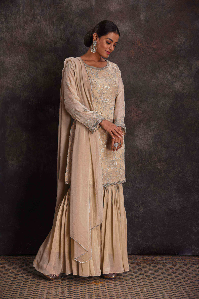 Shop Stunning Cream Embroidered Gharara Suit Online in USA with Dupatta ...